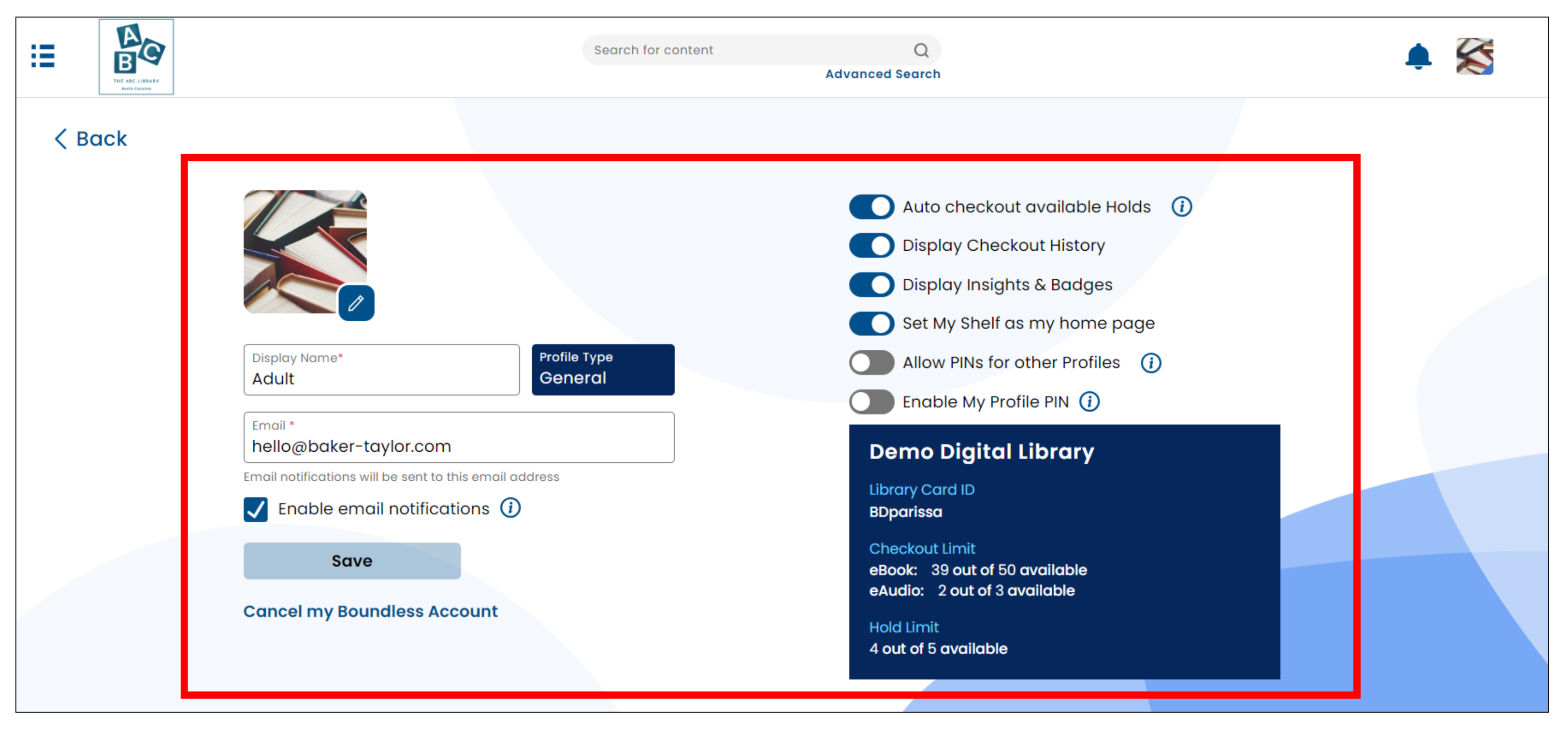 Manage your Boundless Profile Settings