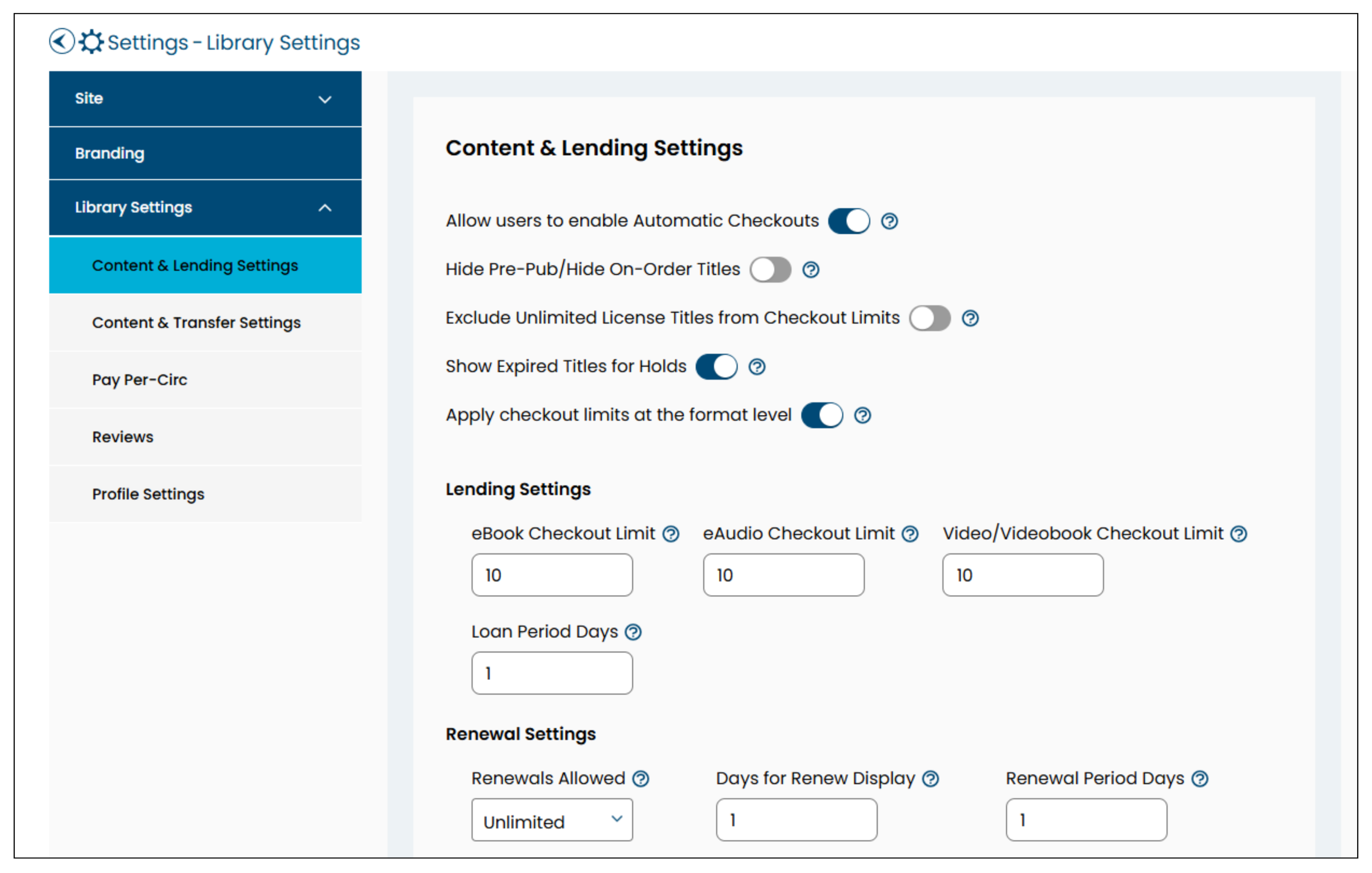 Library Settings - Content, Lending and More