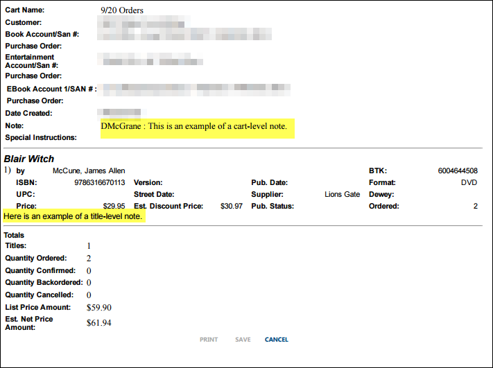 How do I Add Notes to Carts and Titles?